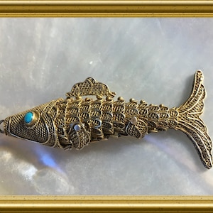 Vintage Filigree Gilt Silver Pendant: Fish - Etsy
