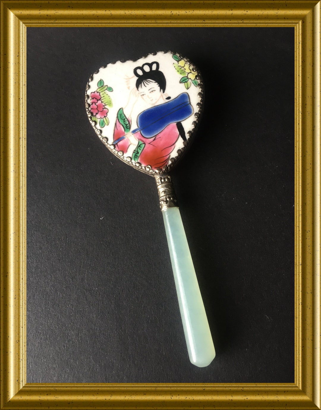 Vintage Chinese Hand Mirror With Jade Handle - Etsy