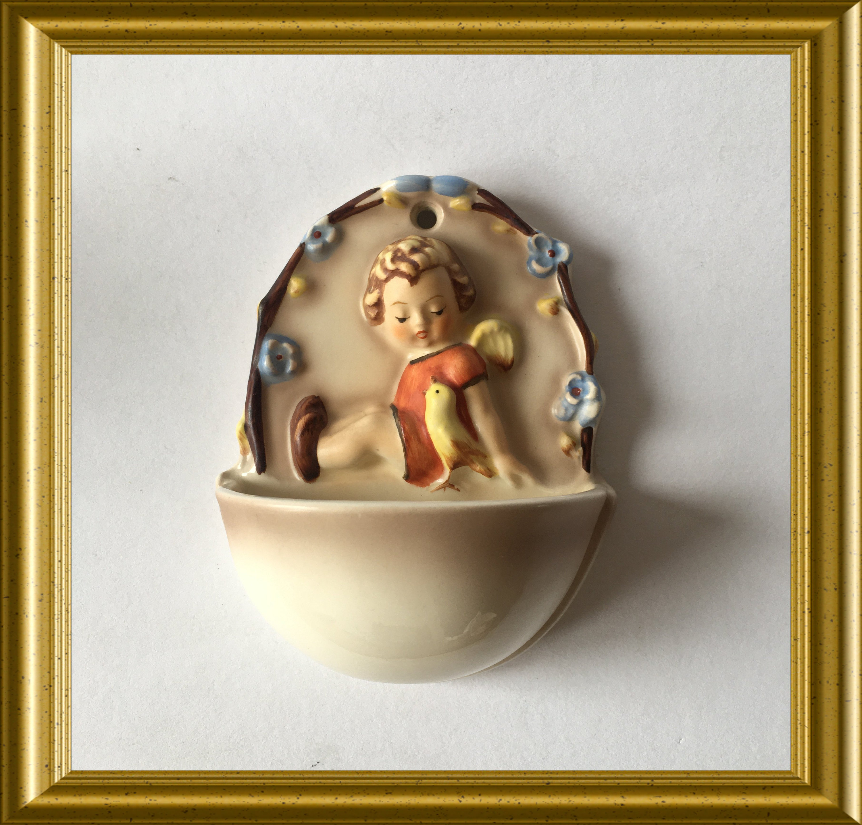 Vintage holy water font: Goebel, Hummel, angel with bird