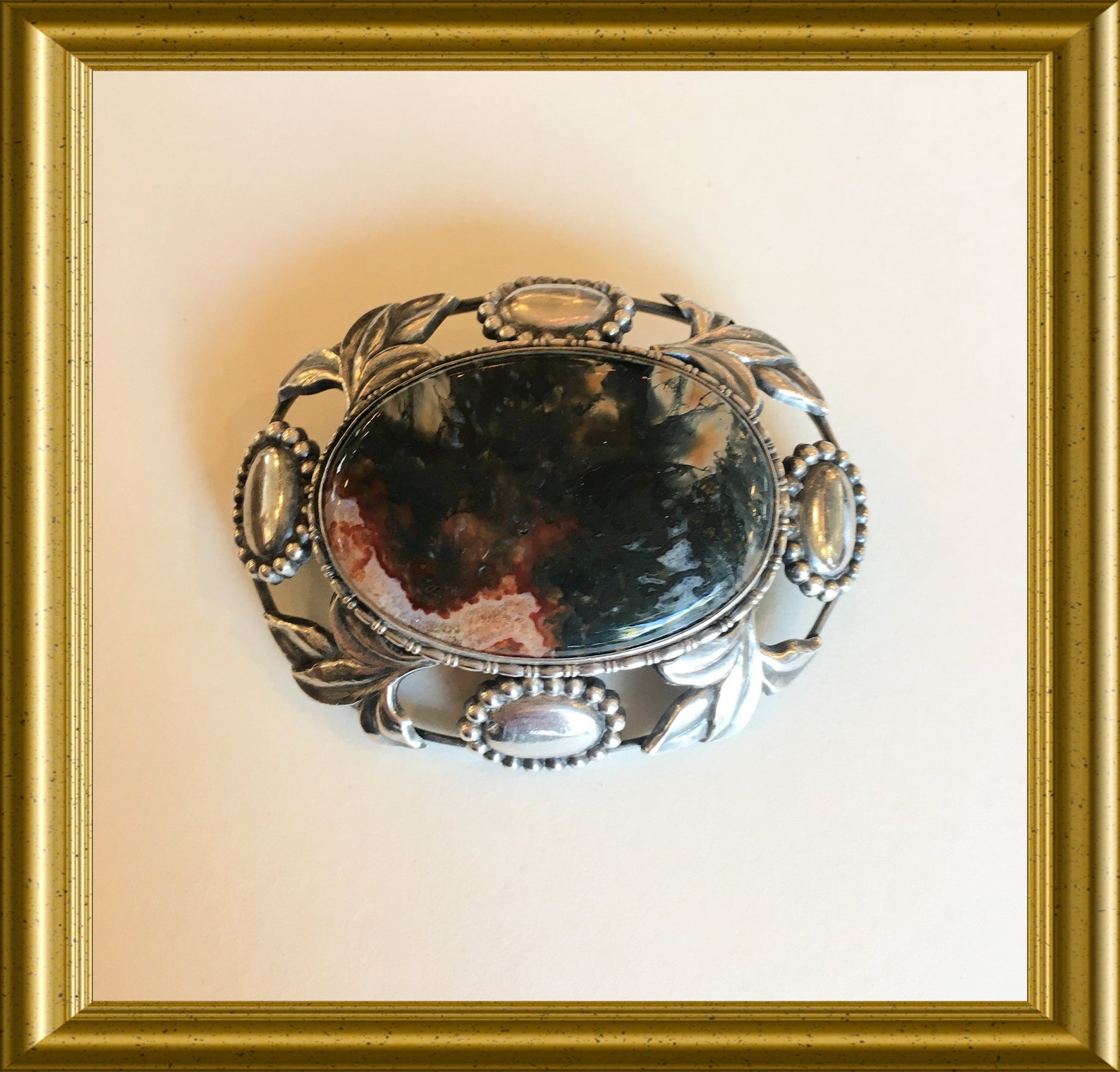 Antique Large Silver 800 Brooch With Beautiful Moss Agate - Etsy