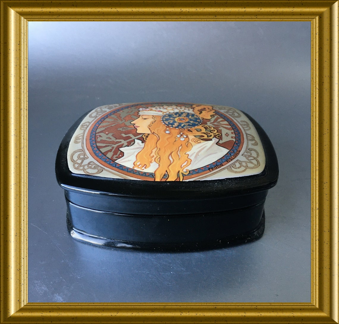 Vintage Hand Painted Lacquer Box: Mucha - Etsy