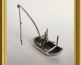 Vintage Dutch Silver Miniature: Rowing Boat With Fisherman - Etsy