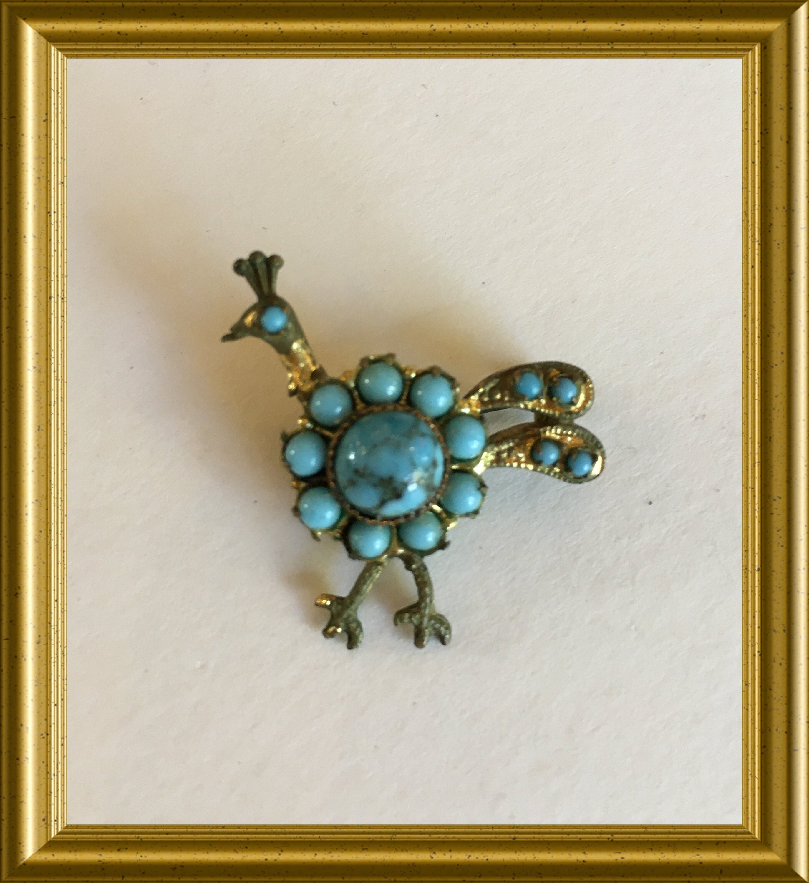 Vintage small brooch: blue bird, turqoise