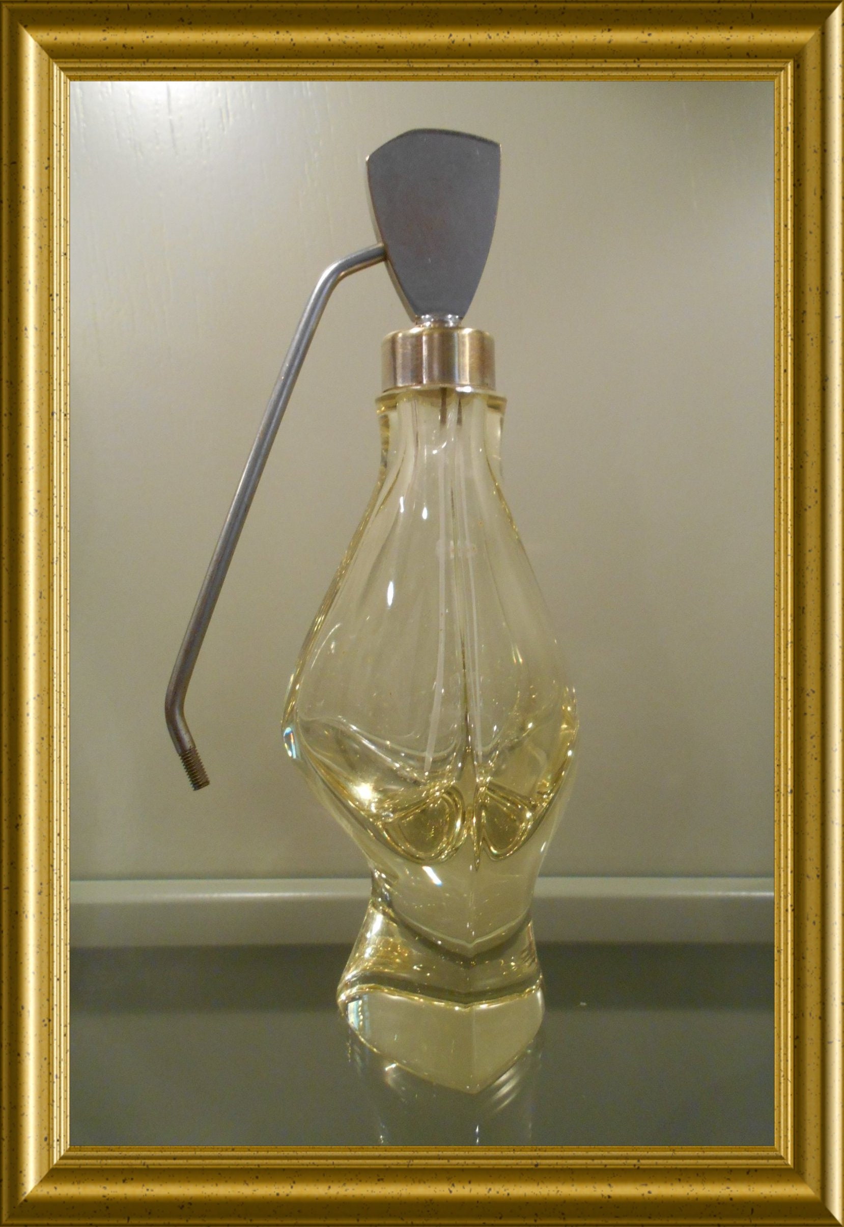 Lovely art deco yellow glass perfume bottle atomizer without bulb puffer