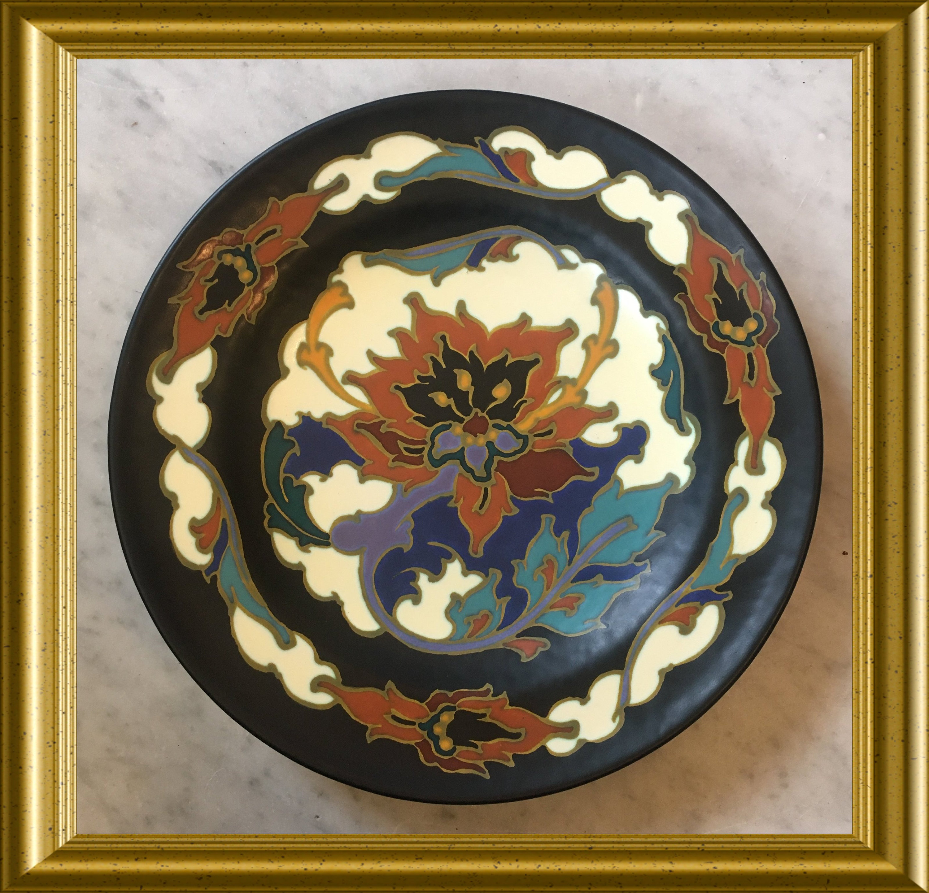 Vintage hand painted art pottery wall plate: Regina Gouda art pottery ...