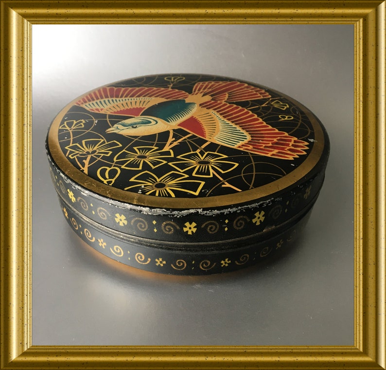 Art Deco Round Tin Box: Bird Habi - Etsy