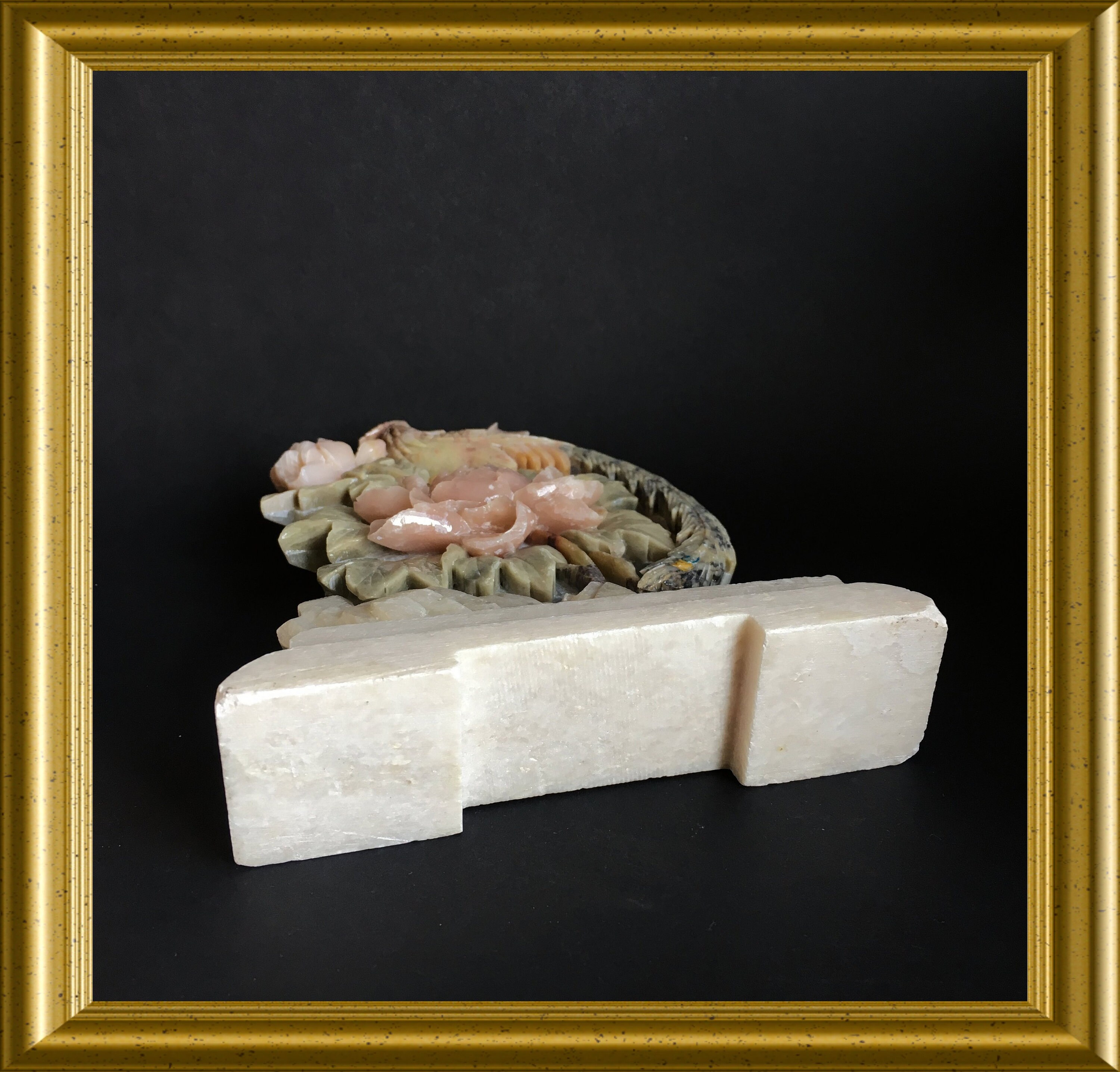 Lovely chinese soapstone bird figurine: phoenix with flowers