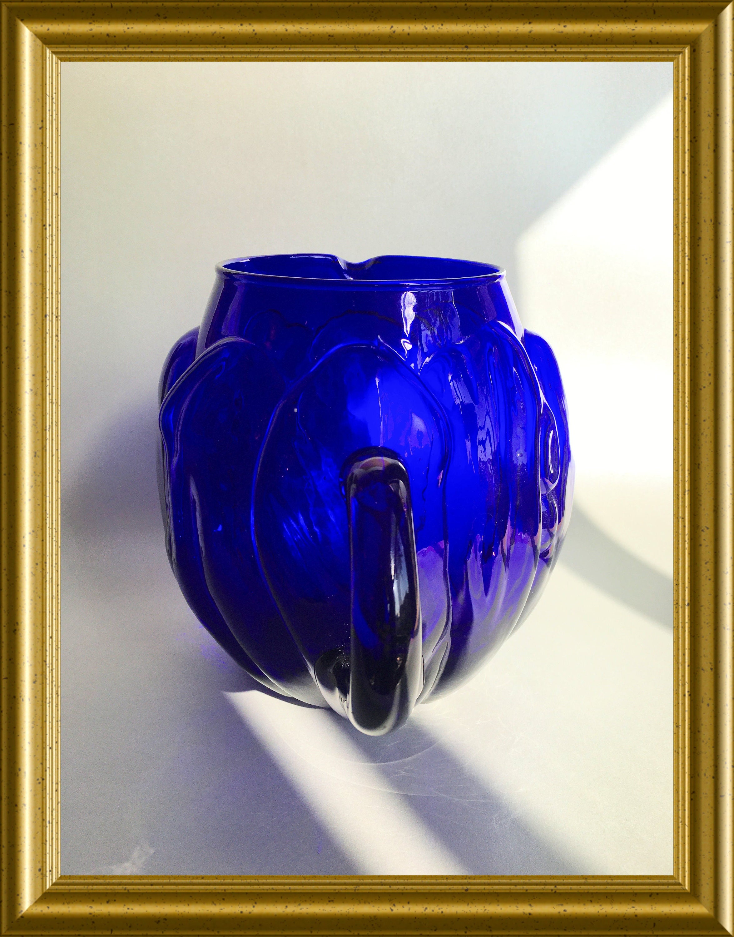 Vintage cobalt blue glass pitcher, jug