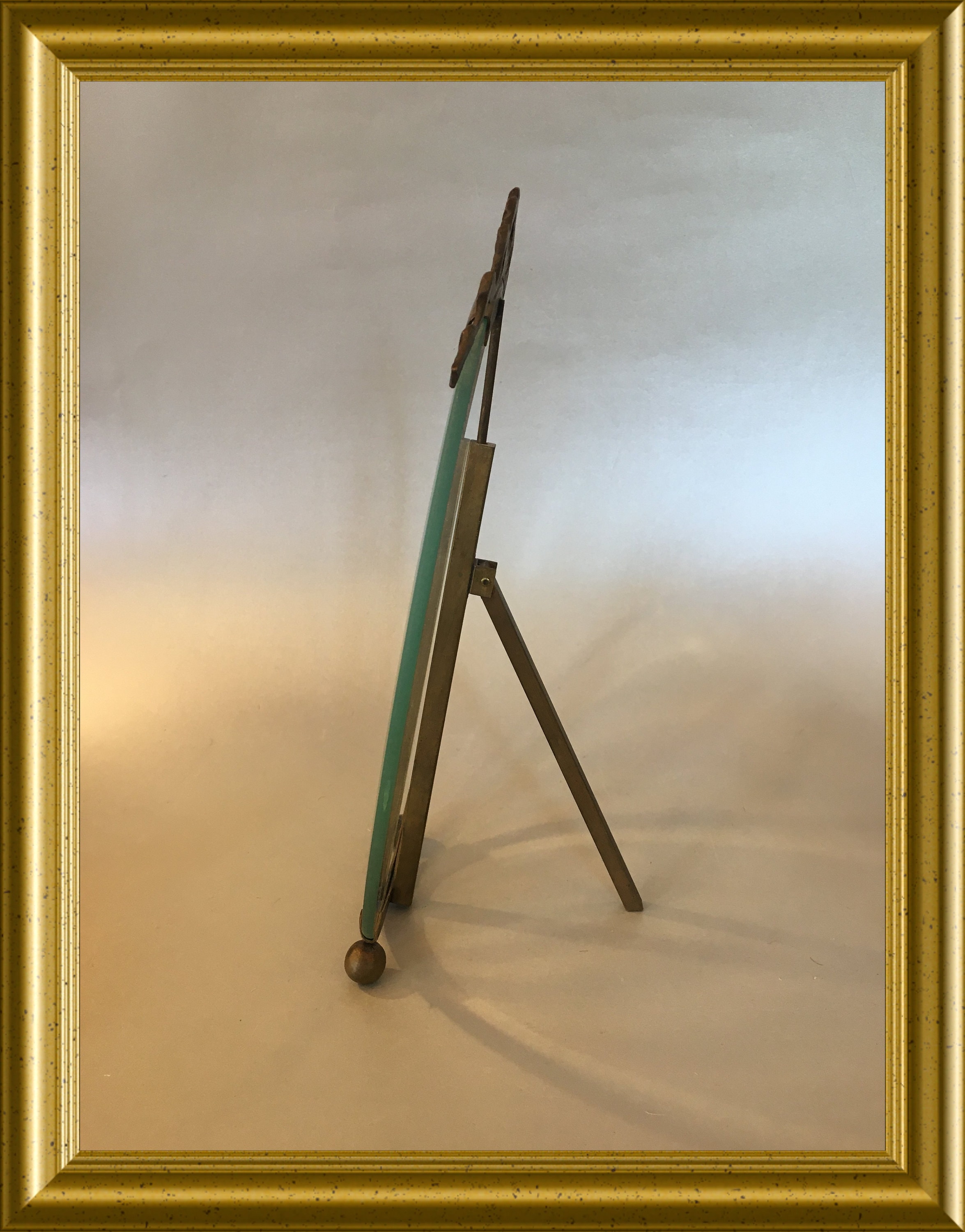 Antique large oval picture frame with beveled glass and bow