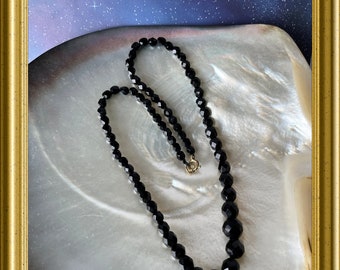 Vintage Jet Black Crystal Necklace in Gunmetal Bezel Settings 48 Long ...