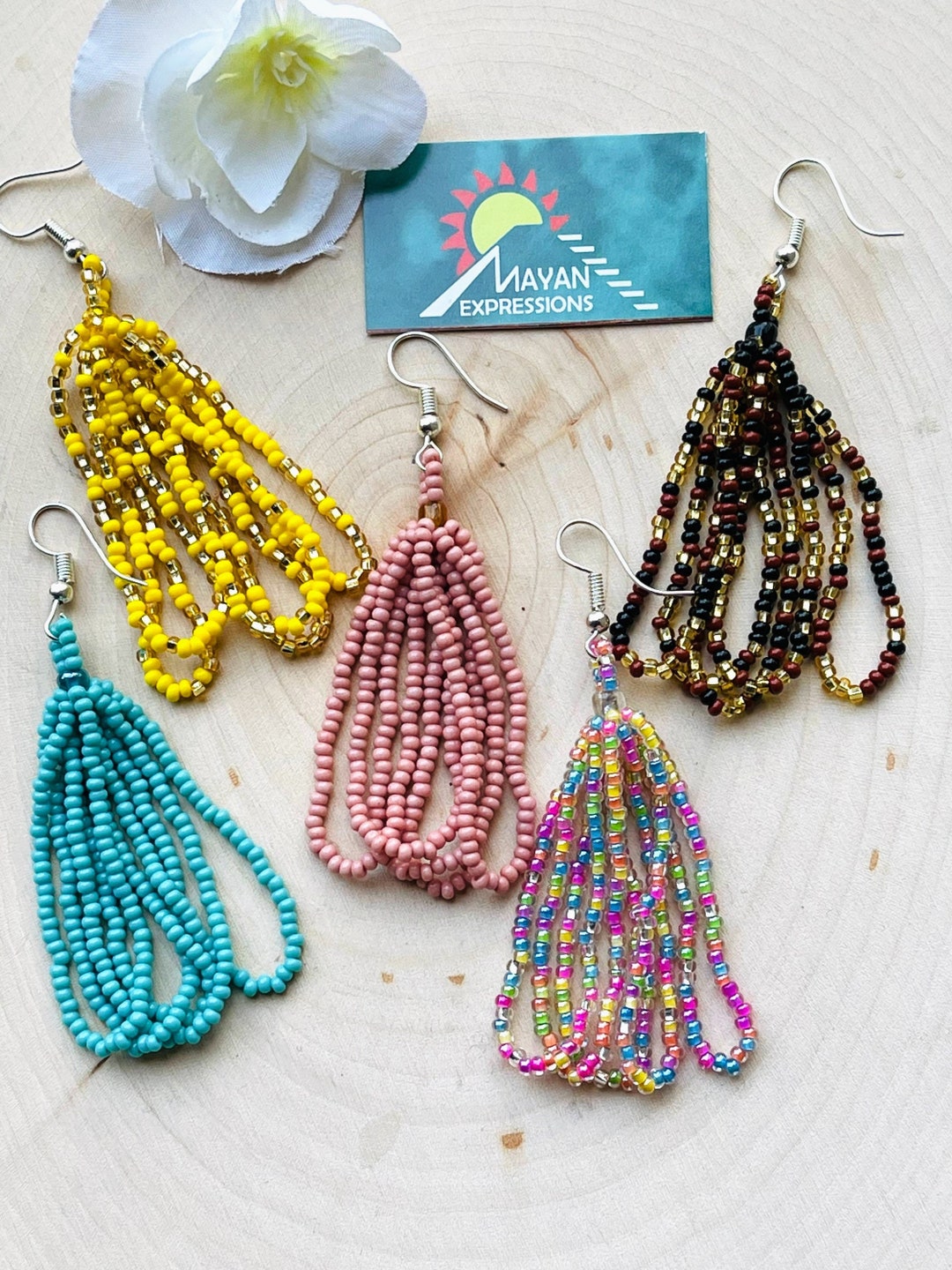 Mexican Beaded Earrings: Mayan Artisan Crafted Chaquira Earrings - Etsy