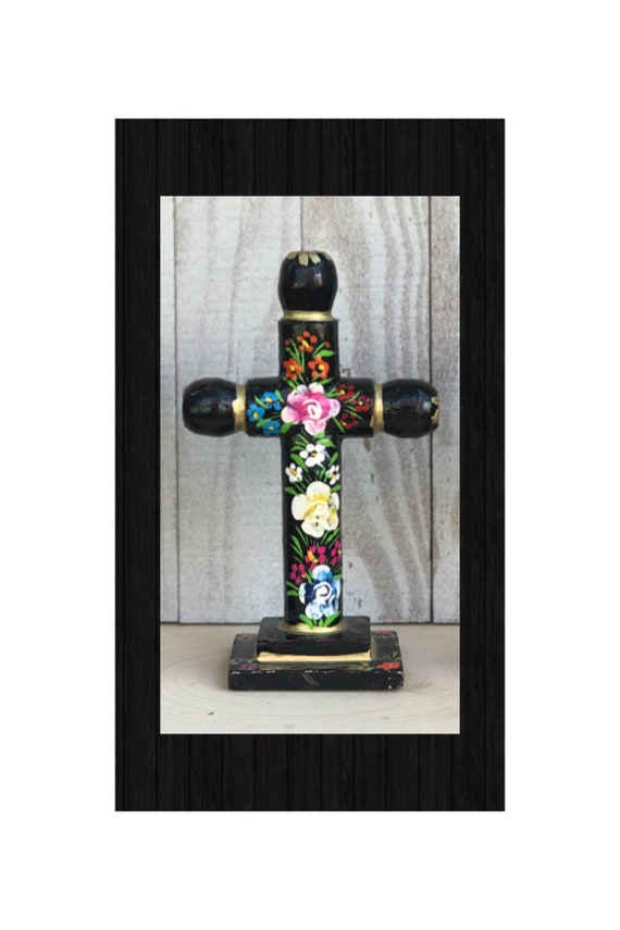 Mexican wood cross/Mexican flower cross/Hand painted | Etsy