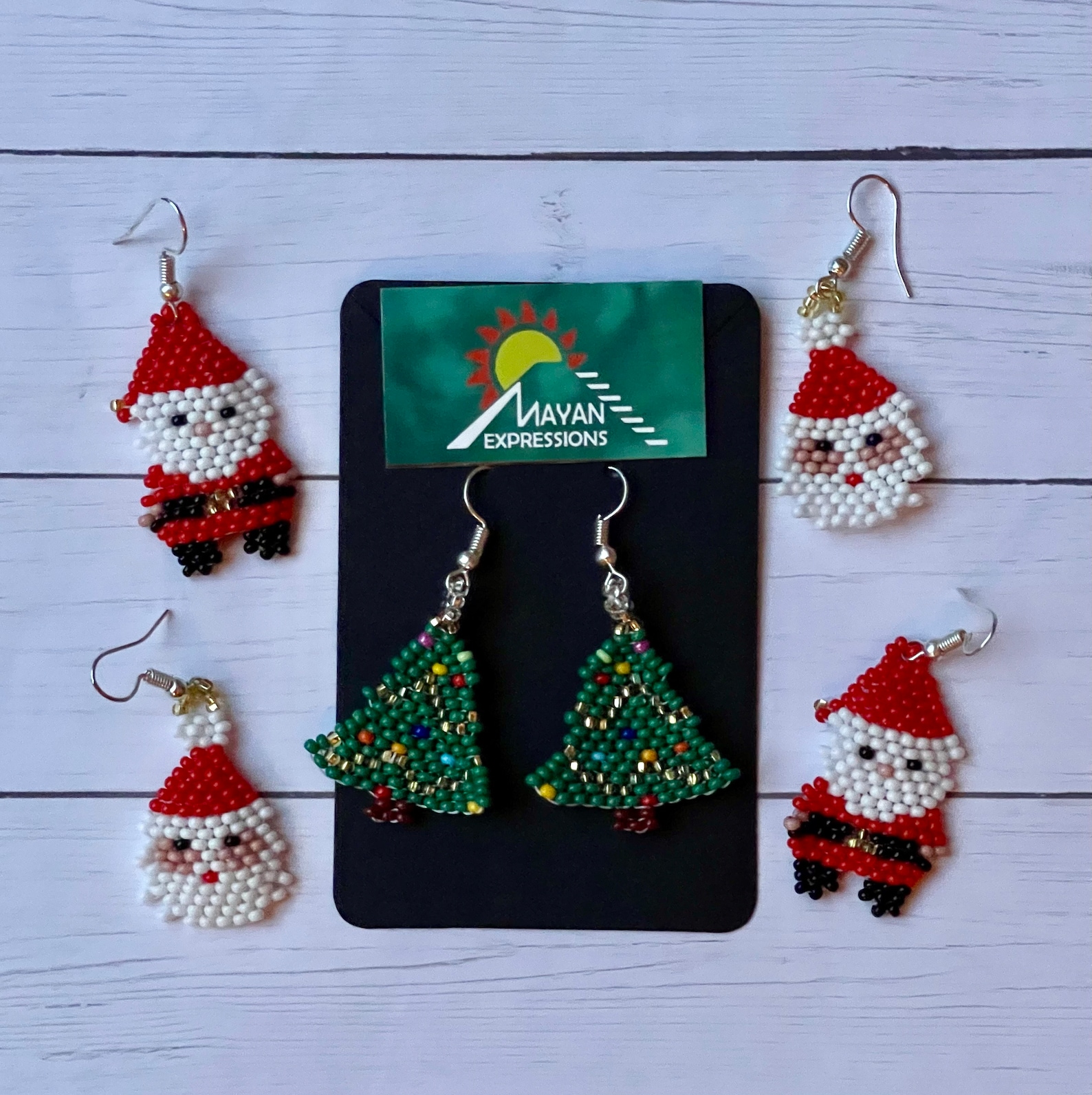 Handmade Beaded Christmas Earrings | Santa & Tree Designs - Etsy