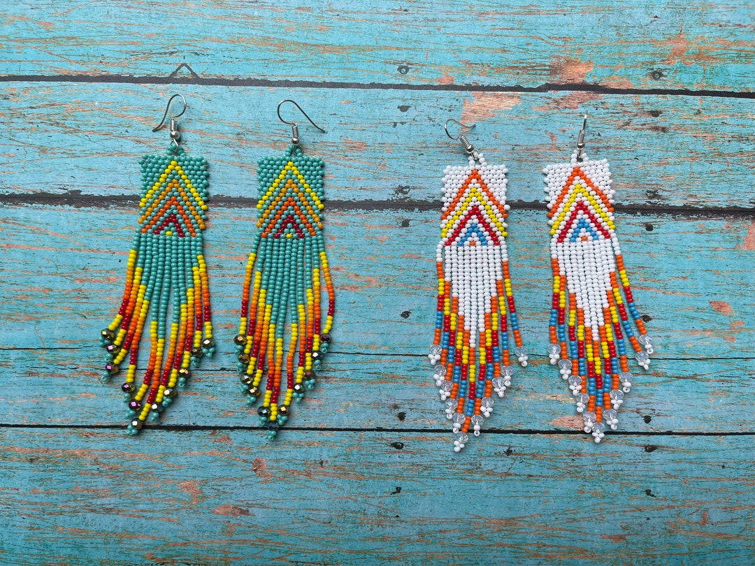 Huichol Beaded Earrings: Mexican Mayan Artisan "chaquira" - Etsy