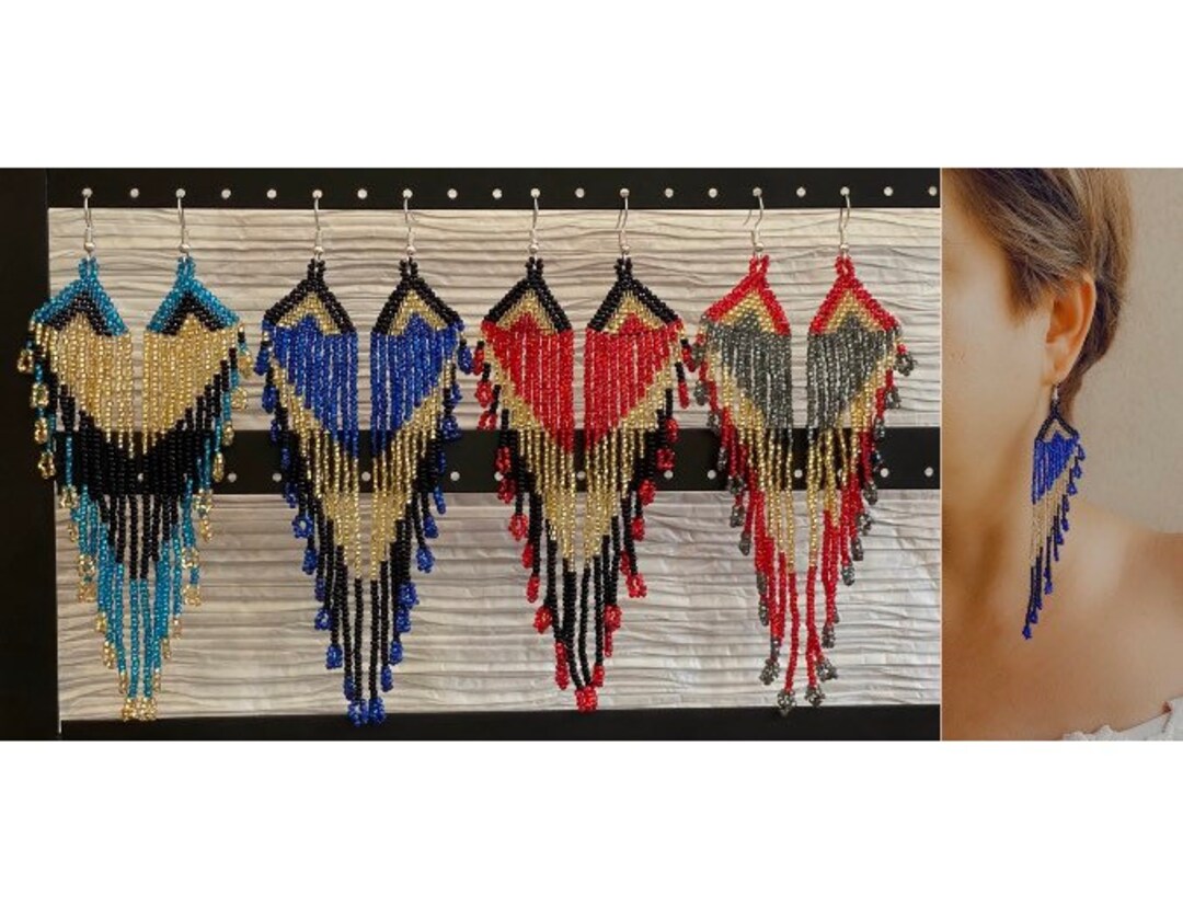 Mexican Beaded chaquira Earrings, Mayan Artesanías, Holiday Earrings ...