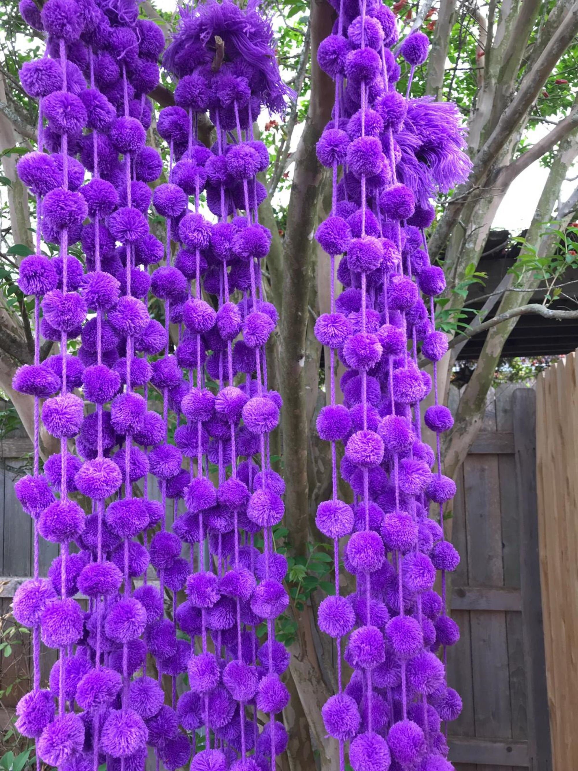Purple Pompom Garlands Mexican Pompoms Wall Decorations | Etsy