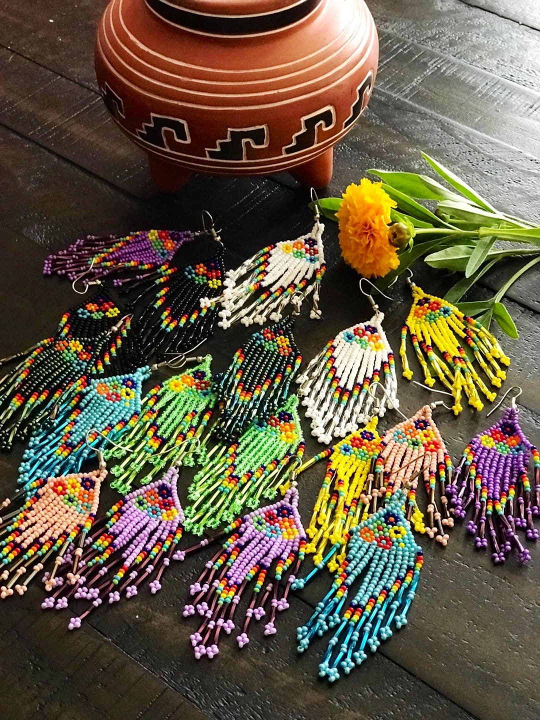 Mexican Fiesta Dangle Beaded Earrings Tassel Flower Summer Gift Jewelry ...