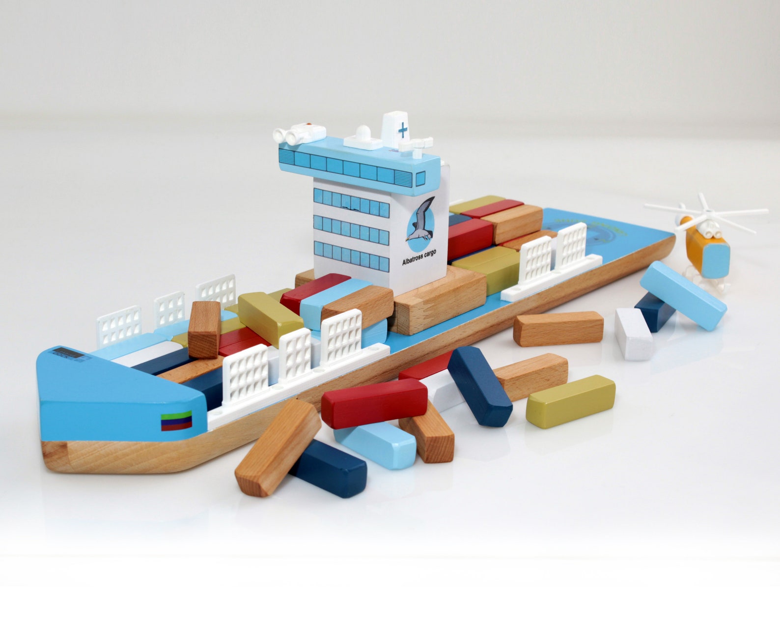 Container Wood Ship Toy, Wooden Ship Toy, Wooden Cargo Ship, Montessori ...