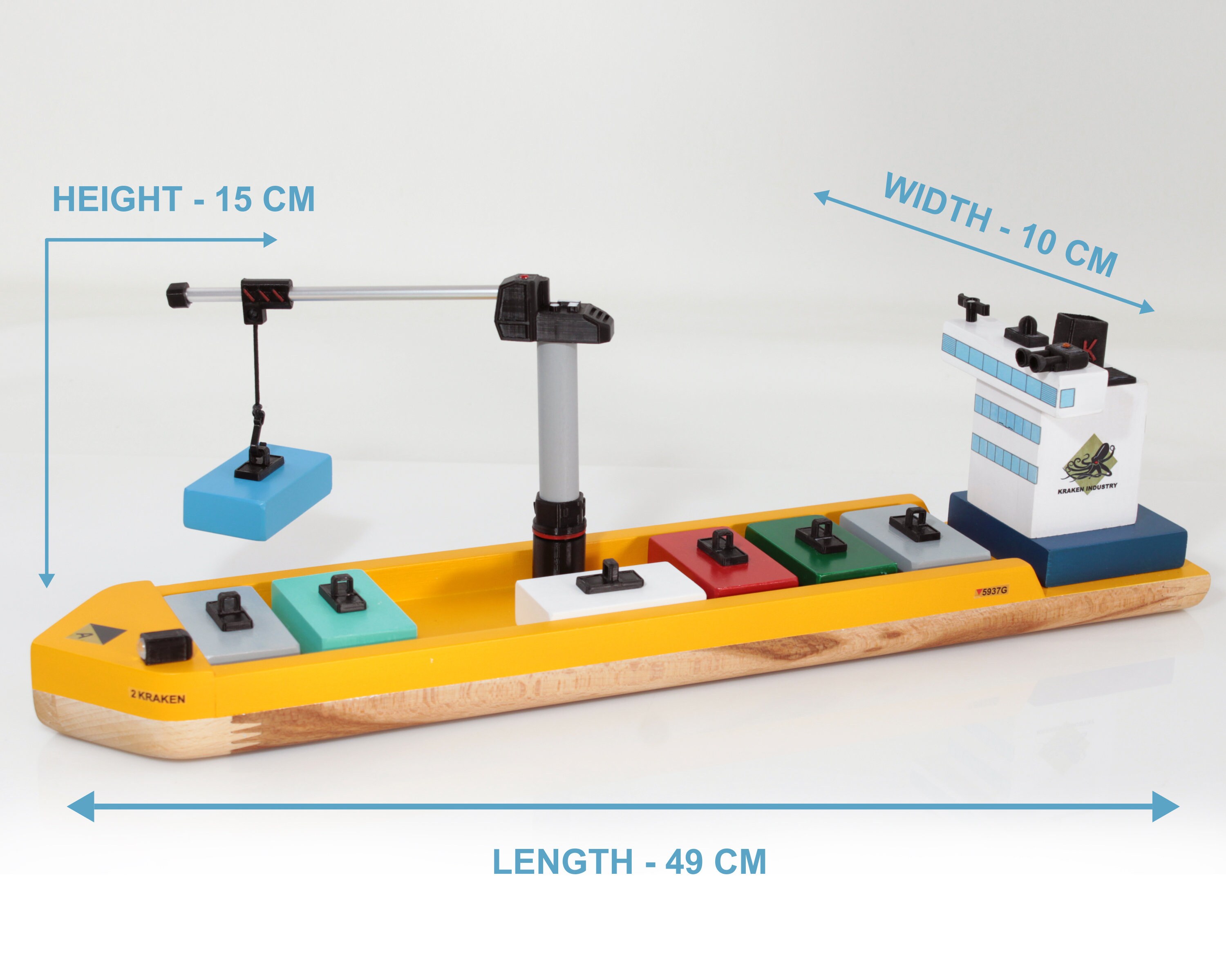 Container Wood Ship Toy, Wooden Ship Toy With Crane, Cargo Ship ...