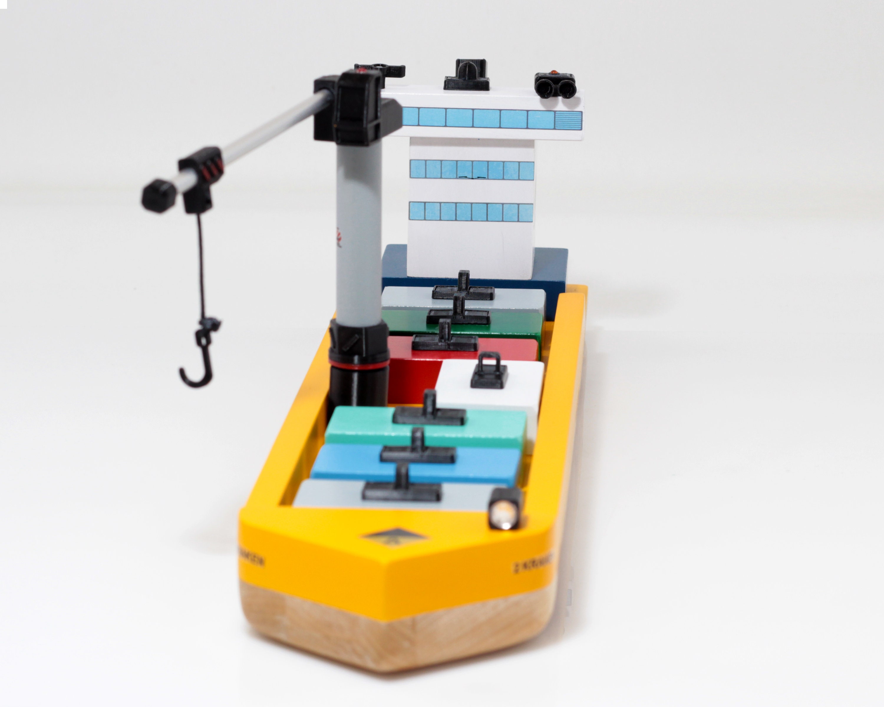 Container Wood Ship Toy, Wooden Ship Toy With Crane, Cargo Ship ...