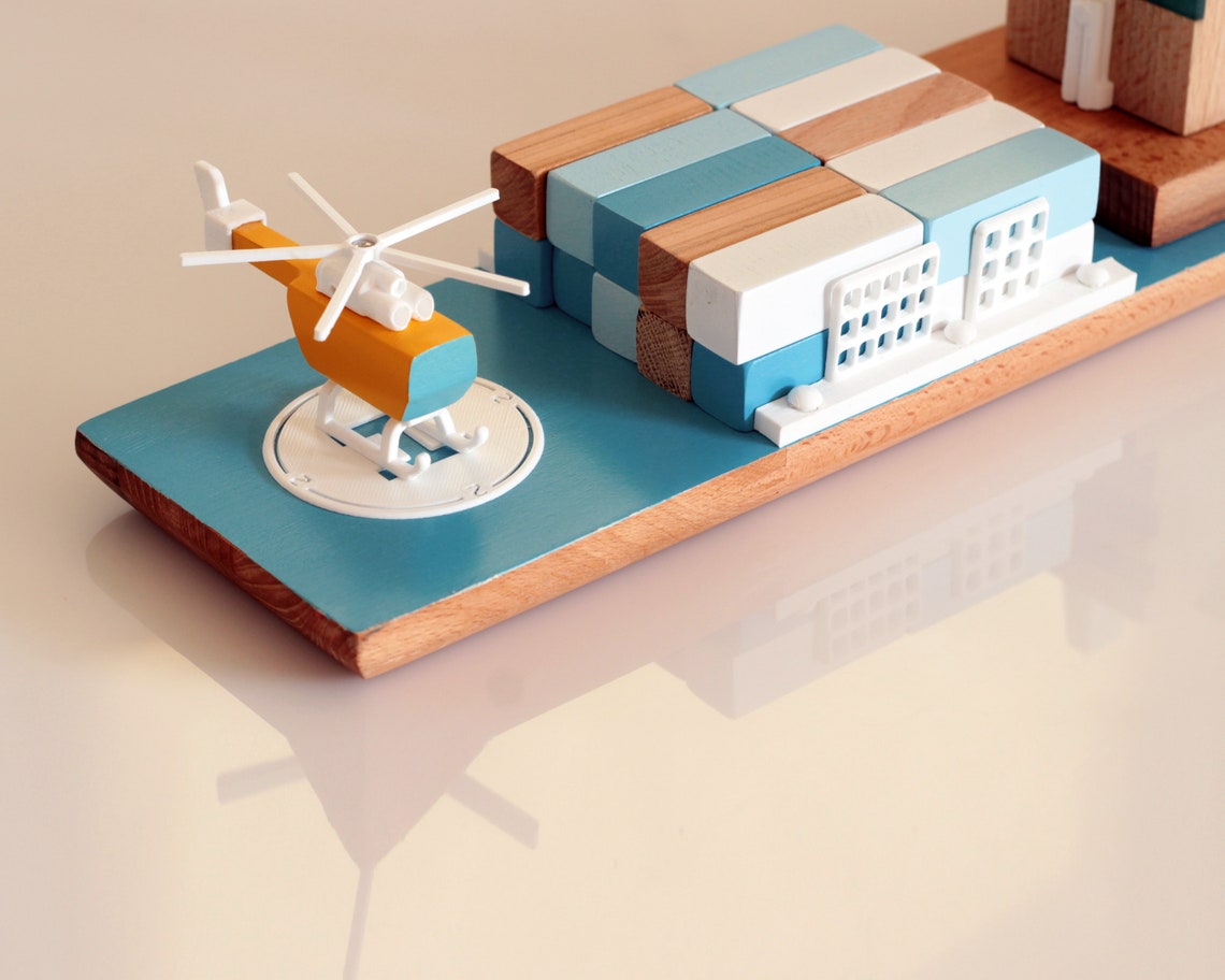 Container wood ship toy Wooden ship toy Wooden cargo ship | Etsy