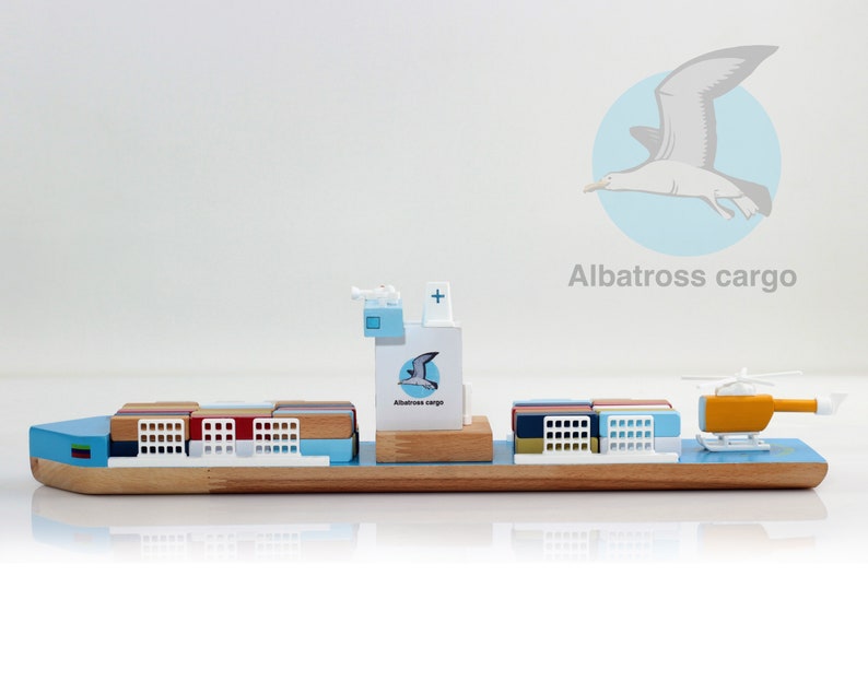 Container Wood Ship Toy, Wooden Ship Toy, Wooden Cargo Ship, Montessori ...