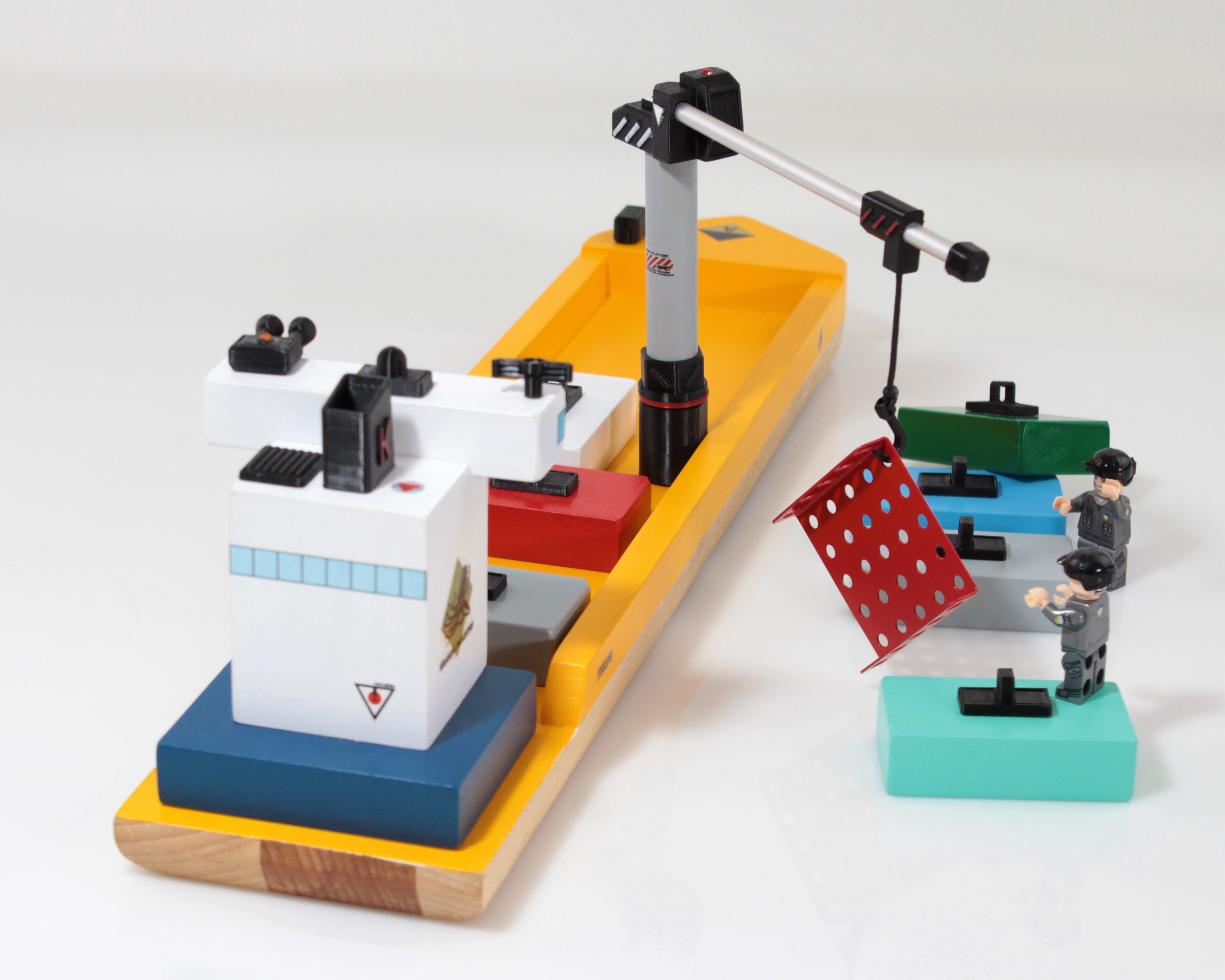 Container Wood Ship Toy, Wooden Ship Toy With Crane, Cargo Ship ...