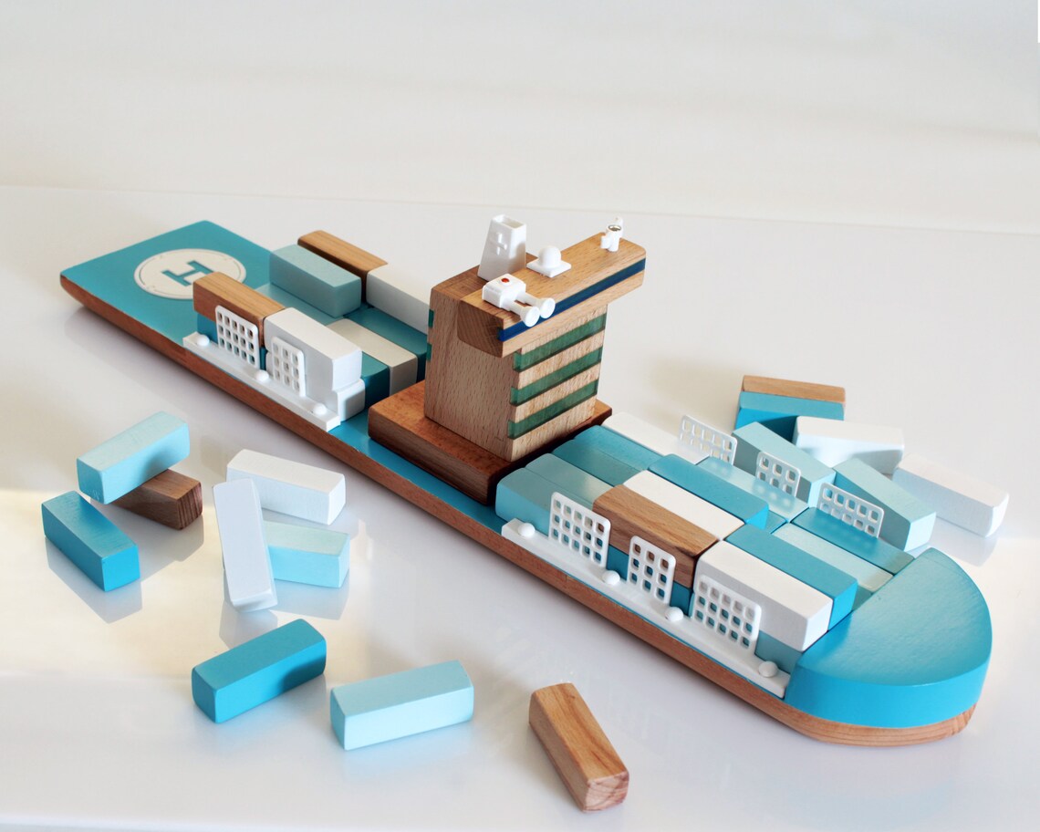 Container wood ship toy Wooden ship toy Wooden cargo ship | Etsy