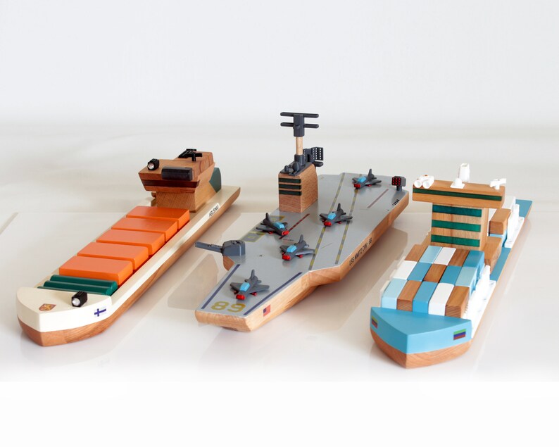 Container Wood Ship Toy, Wooden Ship Toy, Wooden Cargo Ship, Montessori ...