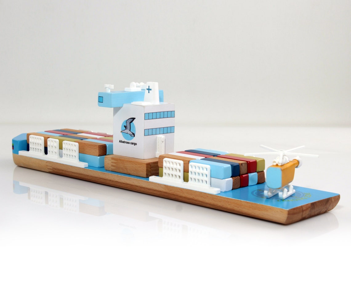 Container Wood Ship Toy Wooden Ship Toy Wooden Cargo Ship - Etsy