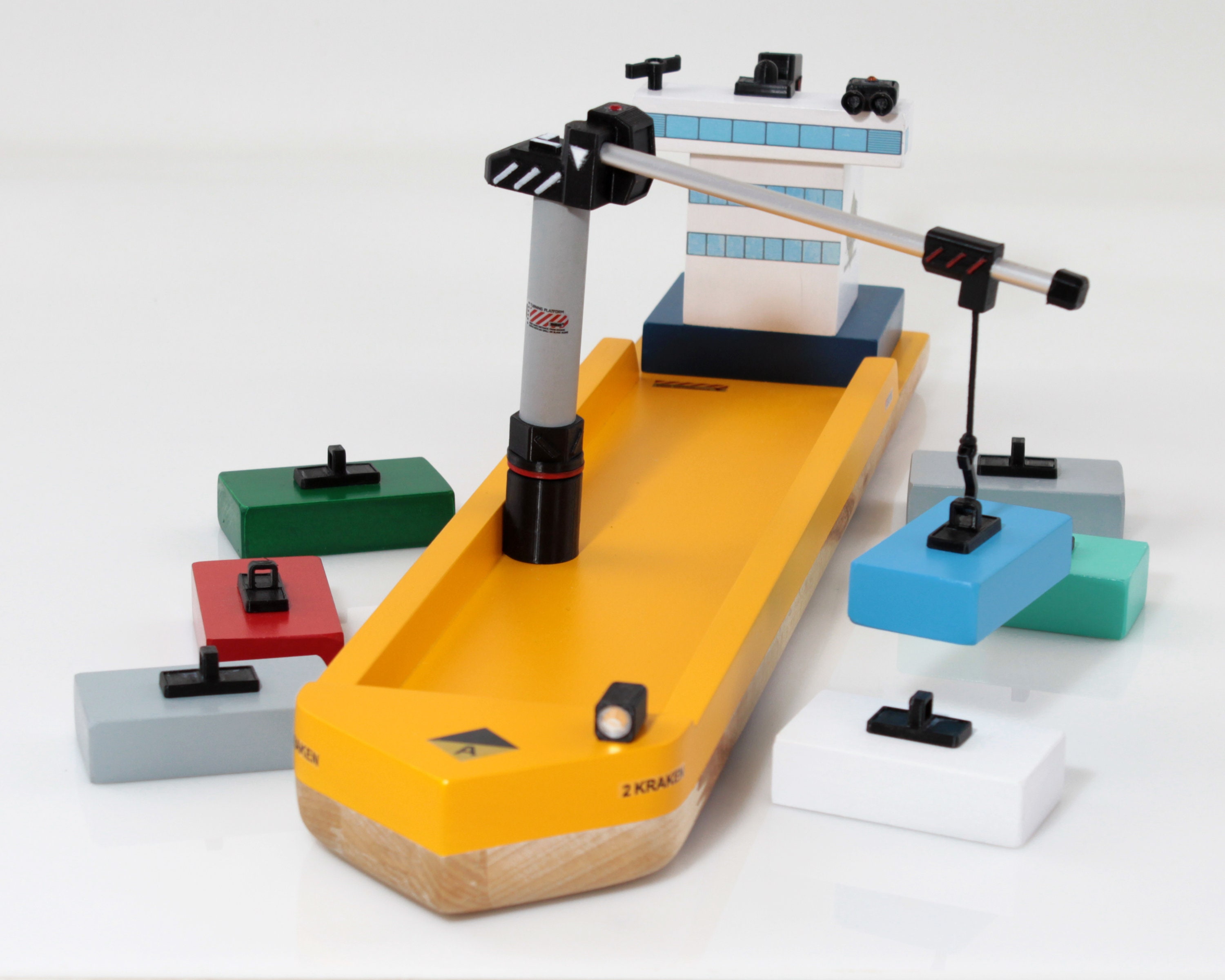 Container Wood Ship Toy, Wooden Ship Toy With Crane, Cargo Ship ...