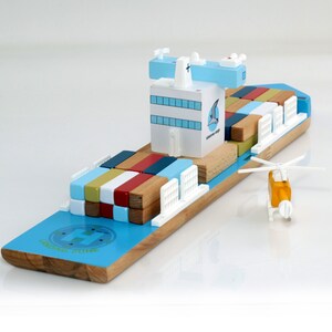Container Wood Ship Toy, Wooden Ship Toy, Wooden Cargo Ship, Montessori ...