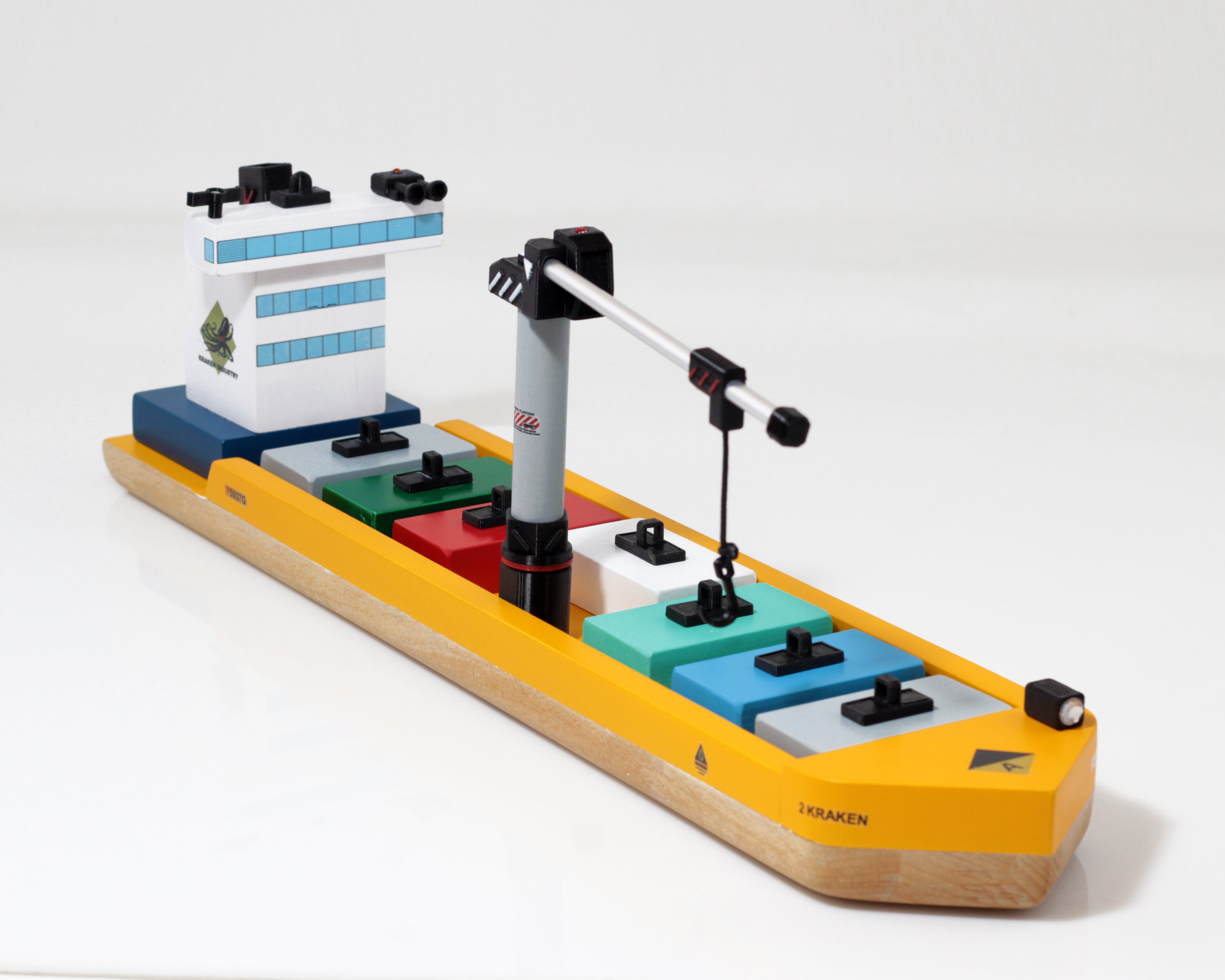Container Wood Ship Toy, Wooden Ship Toy With Crane, Cargo Ship ...