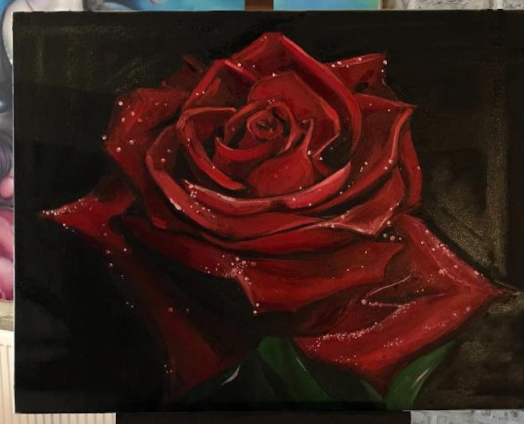 Beautiful Red Rose Painted on Canvas - Etsy