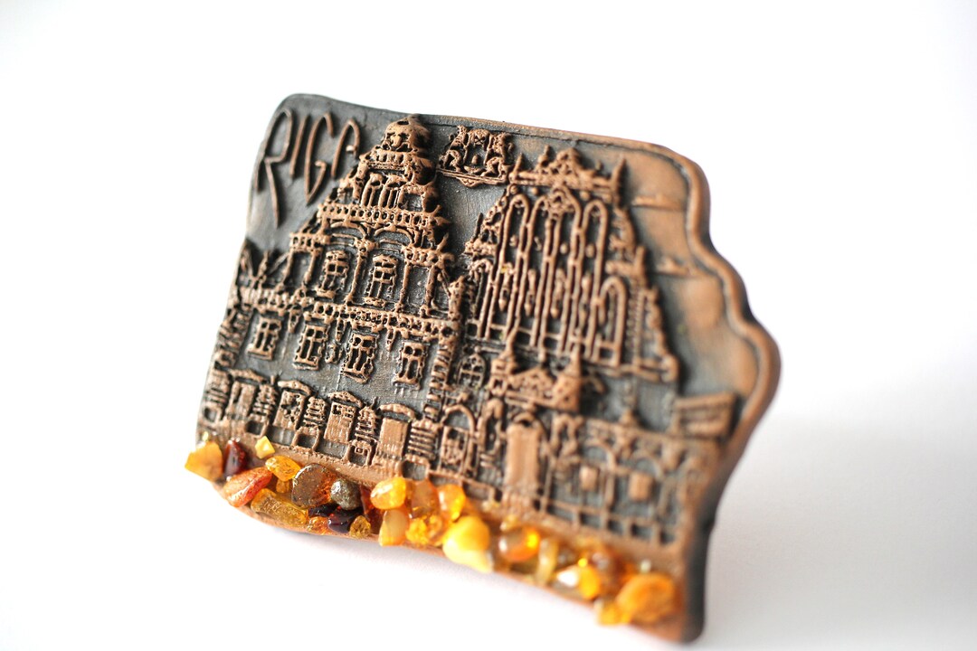 Souvenir From Latvia Riga Old Town Fridge Magnet: Natural Amber ...