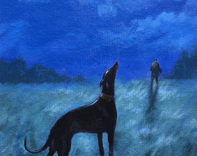 Black Dog Blue Moon.., Giclee Print, Greyhound, Greyhound Art, Whippet ...