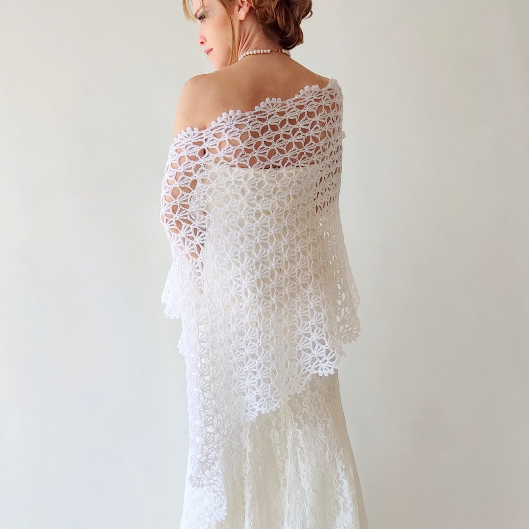 White Wedding Shawl, Winter Bridal Wrap, Lace Evening Scarf, Mohair ...