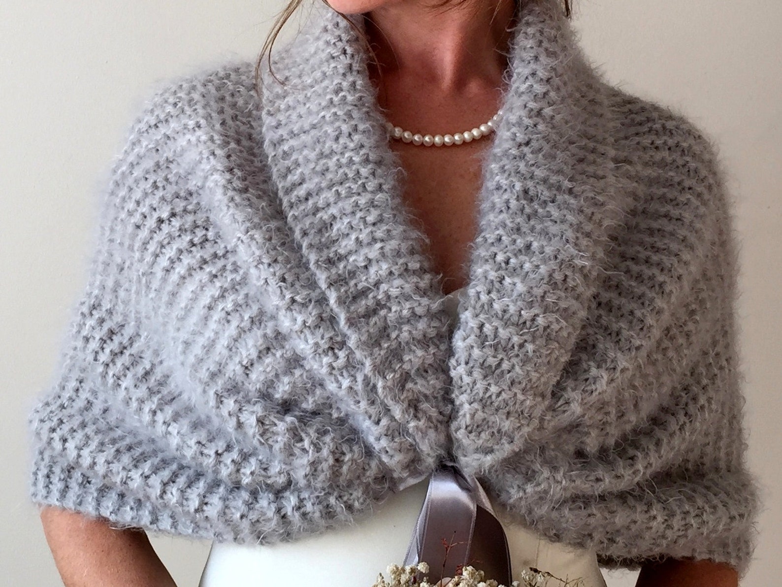 Handmade Light Gray Mohair Wedding Shawl, Fuzzy Bridal Wrap - Etsy