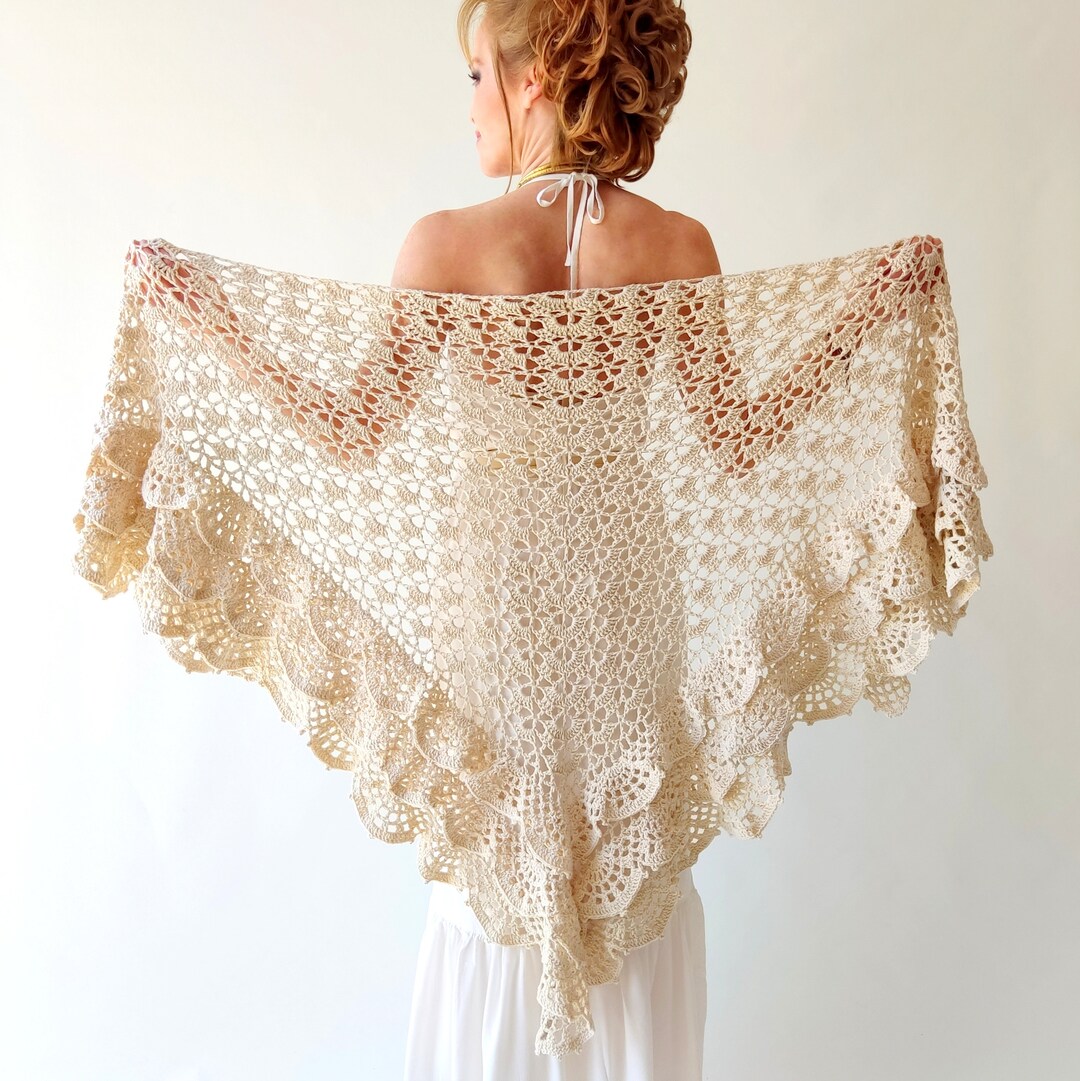 Bone Cotton Shawl, Cream Evening Scarf, Bridal Wedding Wrap, Gift for Her, Ruffled Summer Shawl ...