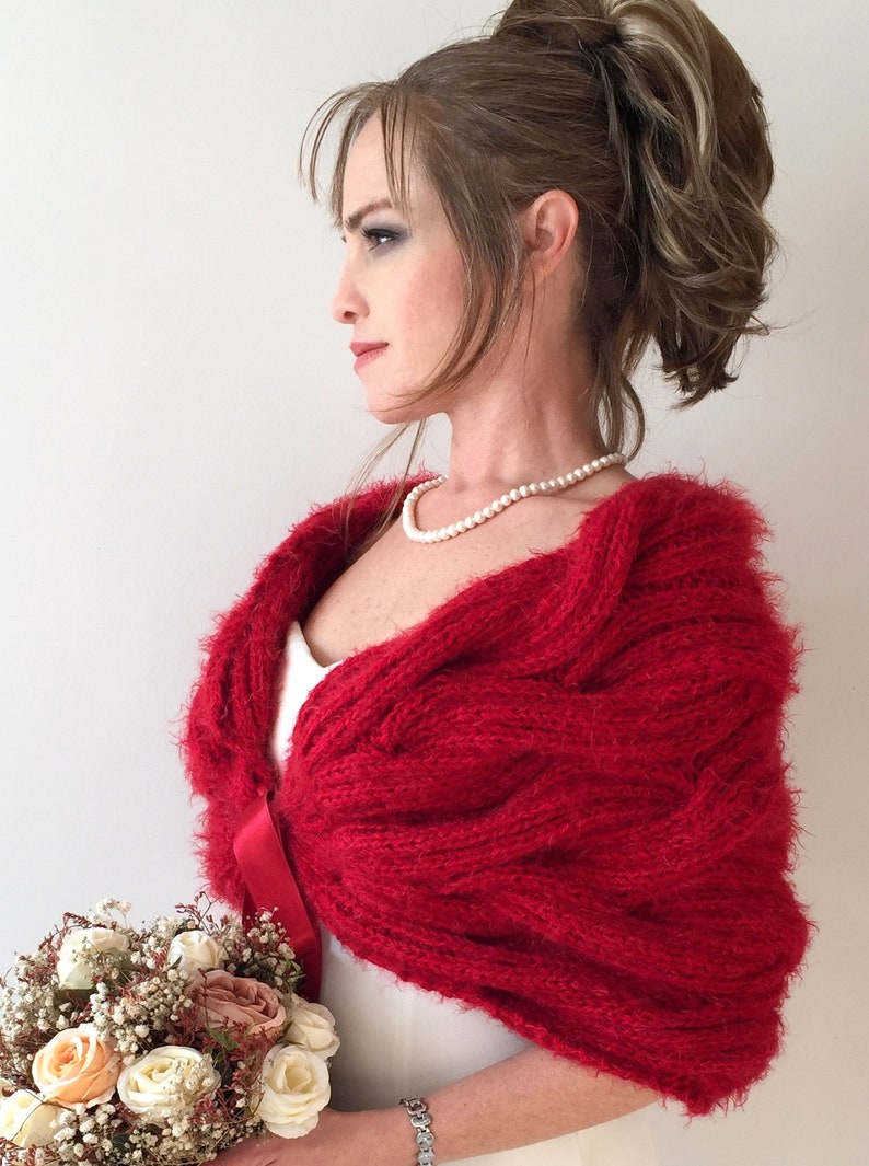 Red Shrug Red Wedding Shawl Knit Shawl Evening Cover Up - Etsy