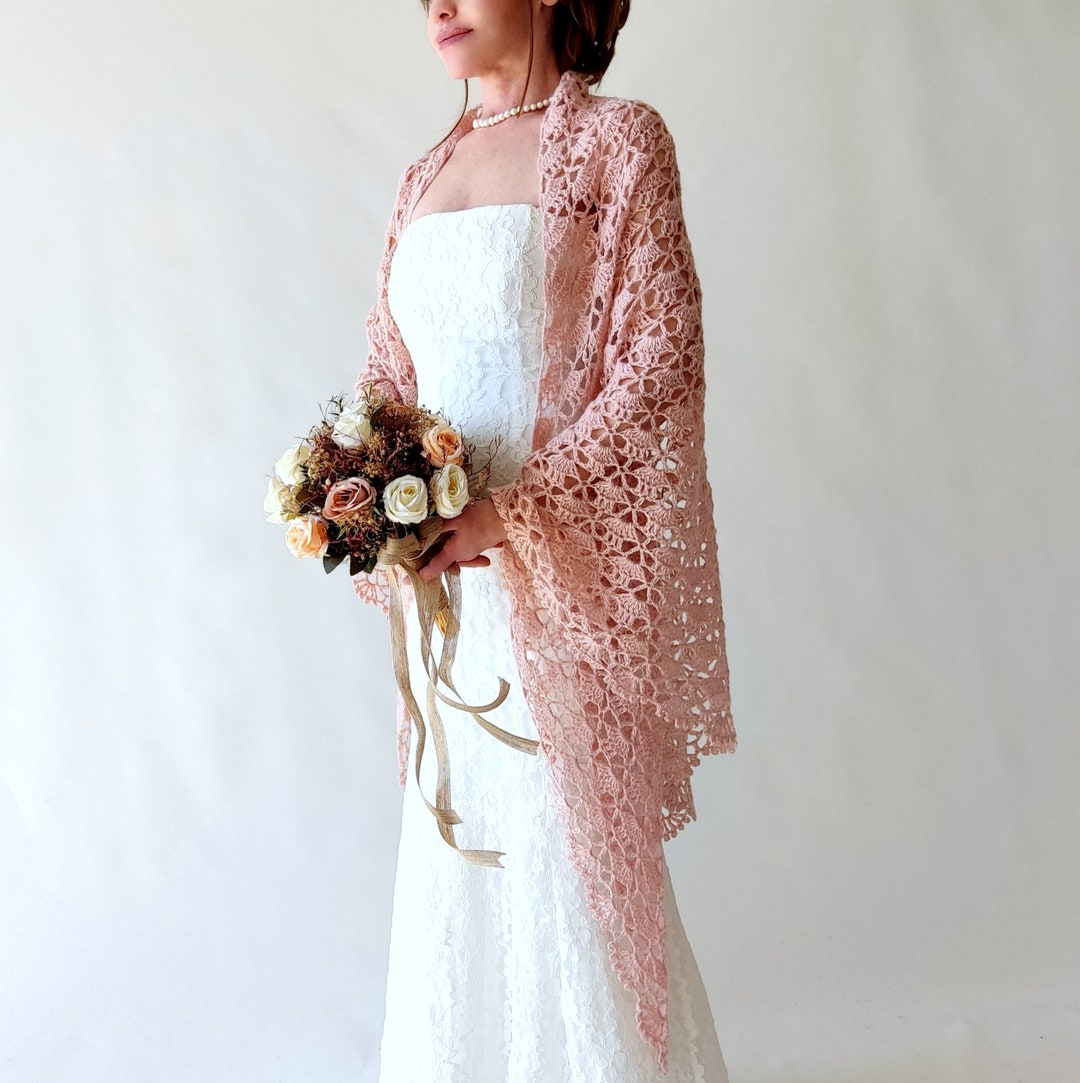 Dusty Rose Shawl, Blush Wedding Wrap, Pale Pink Cover Up, Bridal Mohair ...