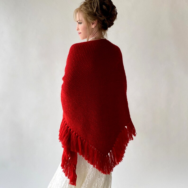 Red Shawl, Knit Evening Wrap, Bridal Cover Up, Wedding Shawl, Fall ...