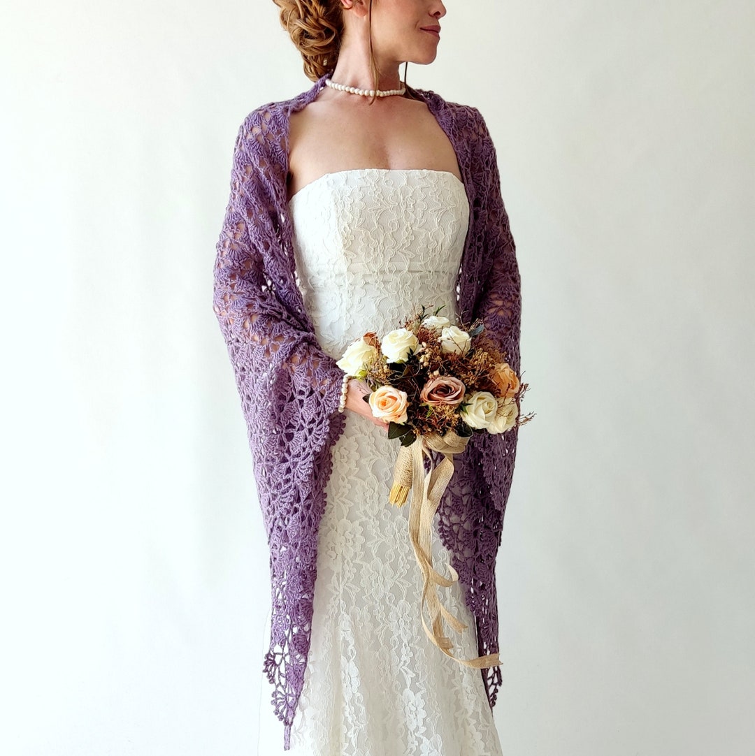 Light Plum Mohair Lace Bridal Shawl, Crocheted Wedding Wrap - Etsy
