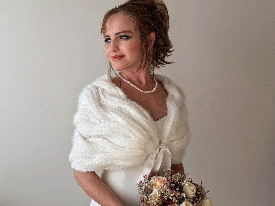 Ivory Wrap, Cream Shawl, Knitted Mohair Scarf, Wool Bridal Cover Up ...