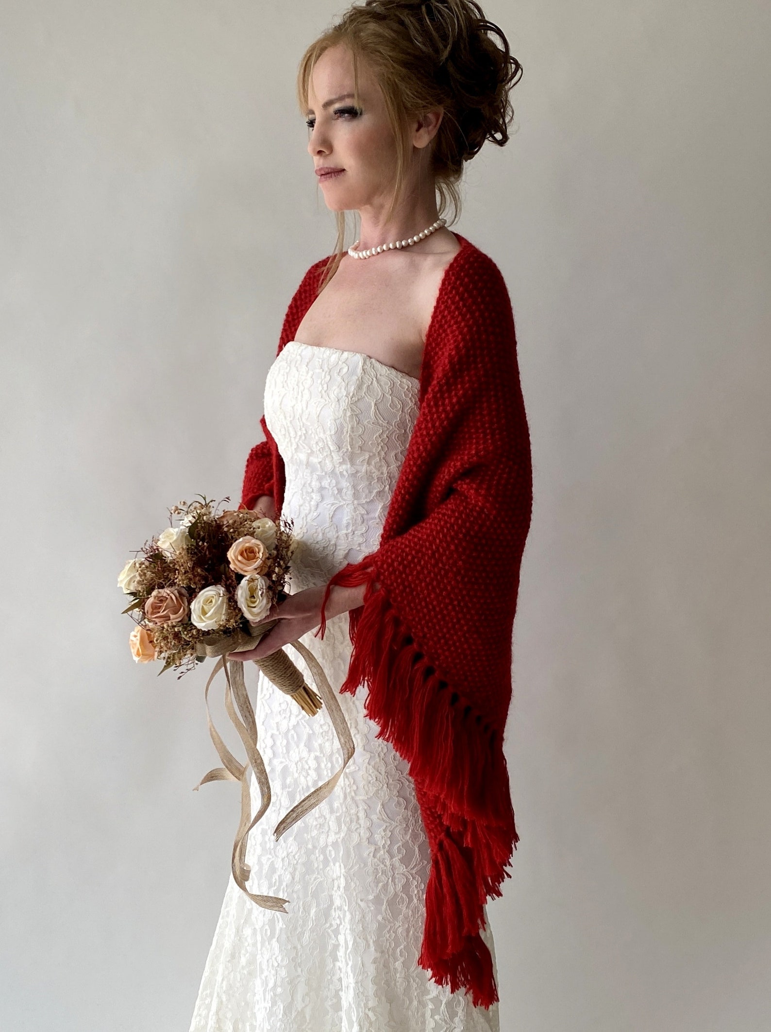 Red Shawl, Knit Evening Wrap, Bridal Cover Up, Wedding Shawl, Fall ...
