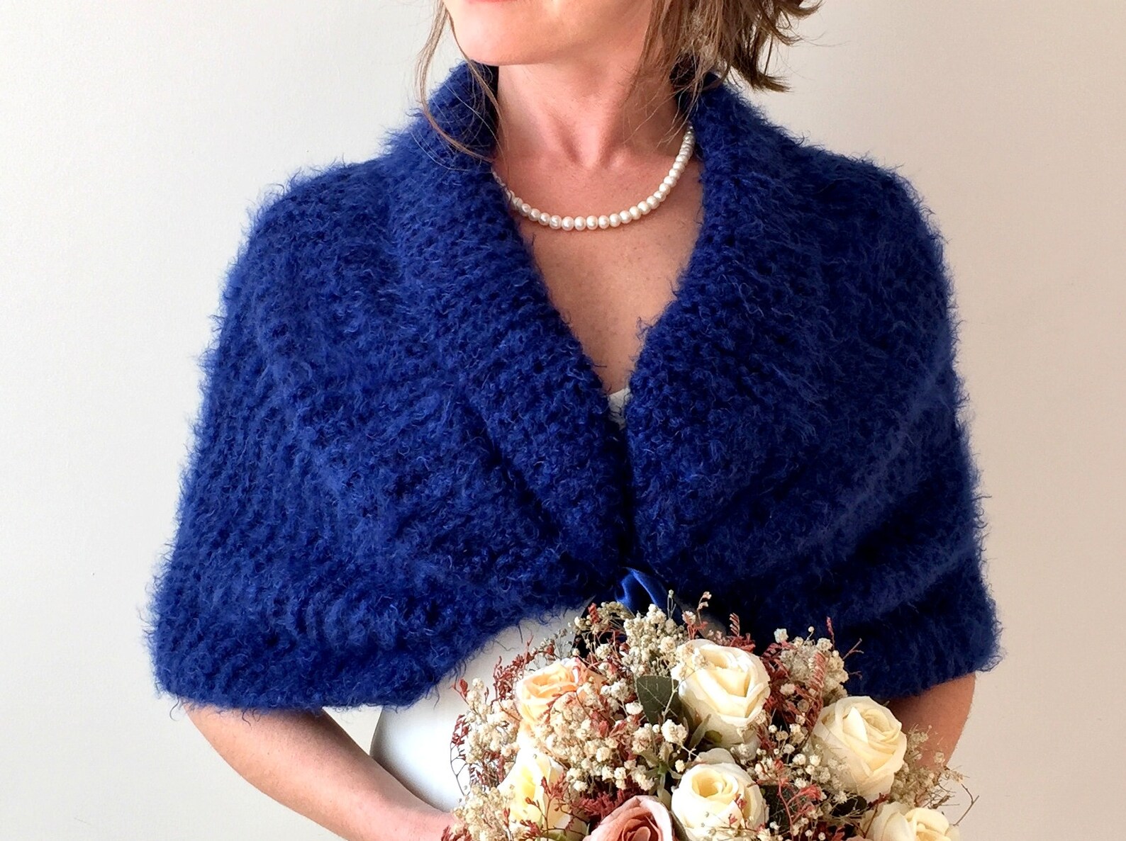 Royal Blue Shawl Fuzzy Wrap Bridal Cover Up Knit Wool - Etsy
