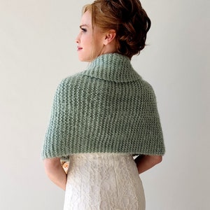 Sage Green Wedding Shawl, Knit Fuzzy Wrap, Mint Bridal Cover Up, Wool ...