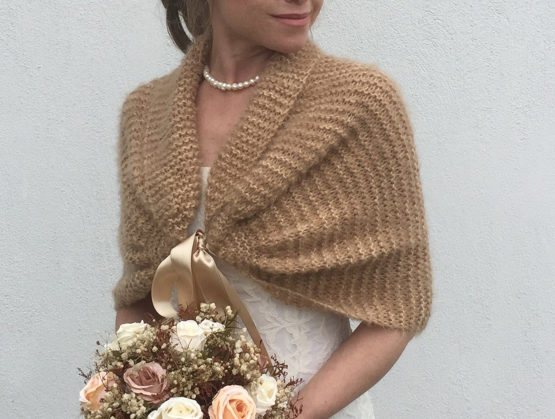 Winter Wedding Shawl, Bridal Wrap, Camel Evening Shrug, Fall Winter ...