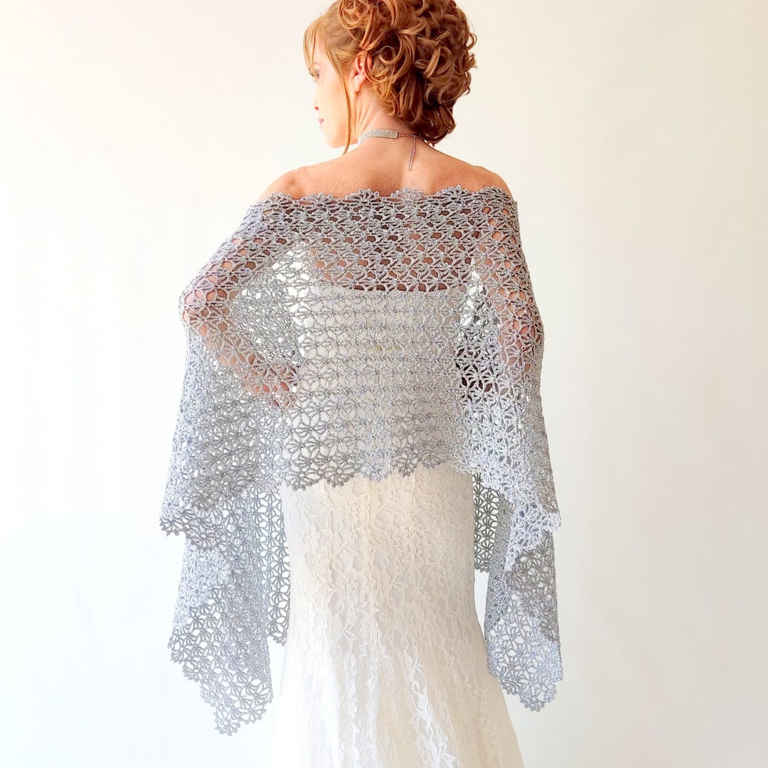 Silver Glitter Shawl, Sparkly Evening Wrap, Shiny Stole, Bridal Wedding ...