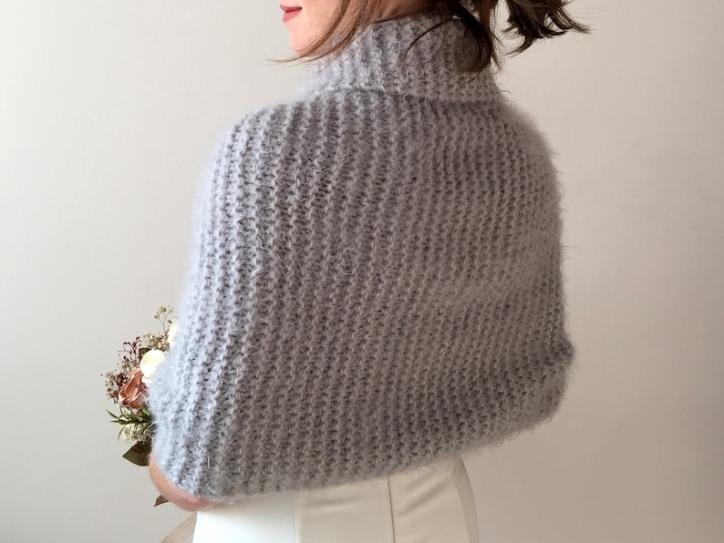 Light Gray Shawl, Fuzzy Evening Wrap, Fall Winter Wedding, Bridesmaid ...